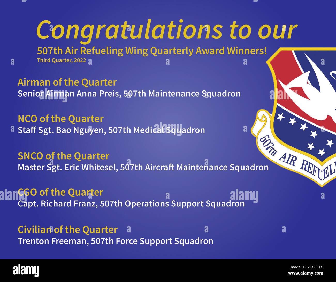 Third quarterly awardees from the 507th Air Refueling Wing Oct. 26 ...