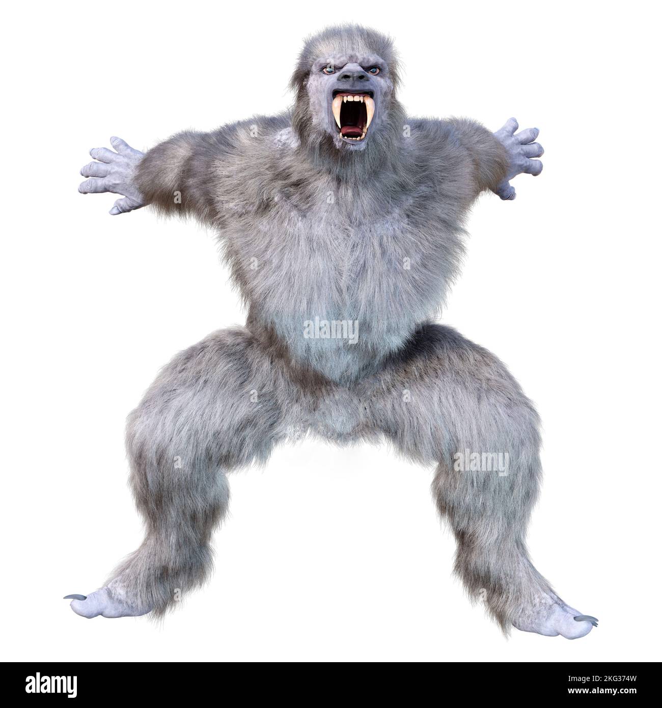 3D rendering of a snow beast creature or a Bigfoot isolated on white ...