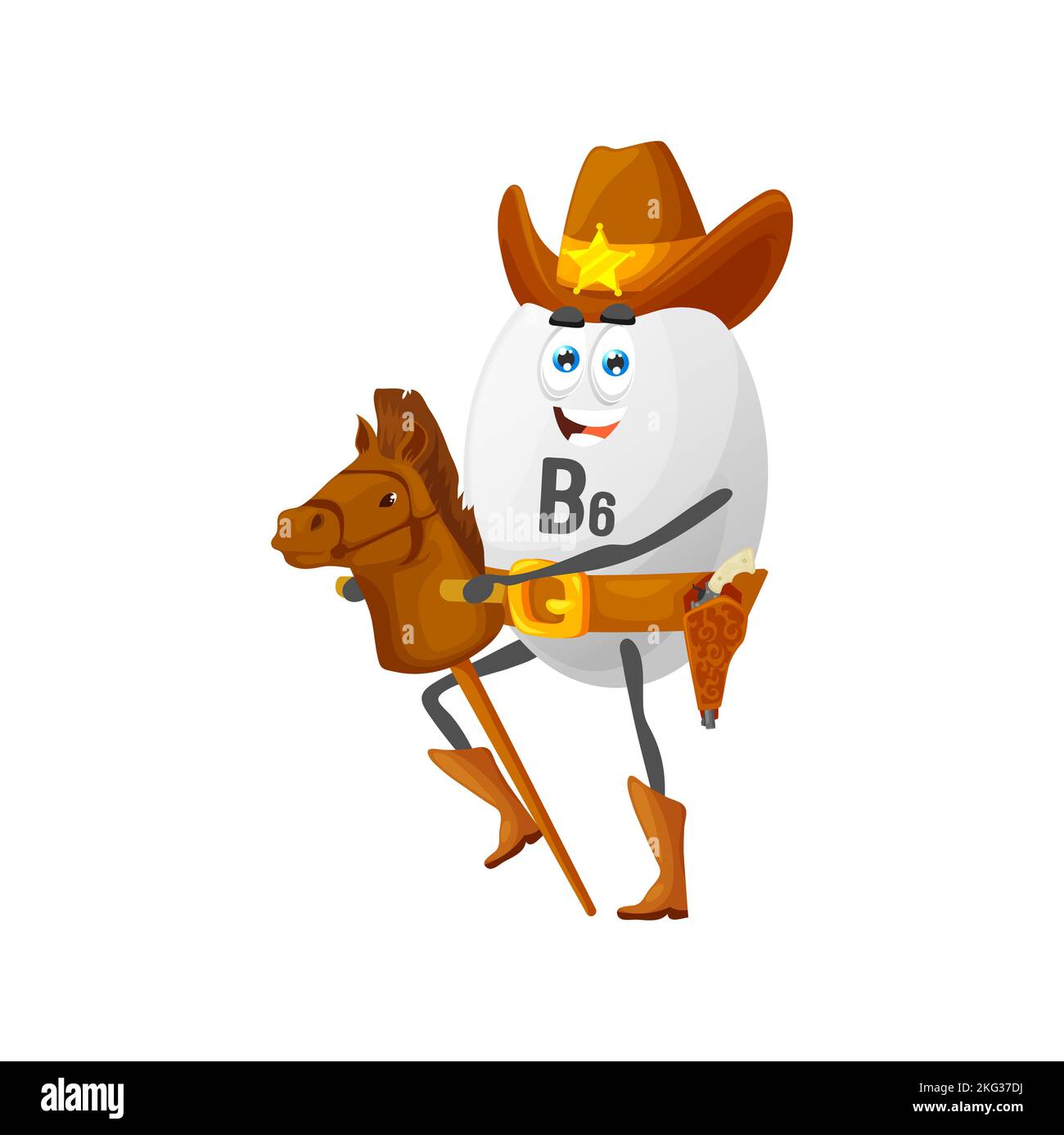 Cartoon vitamin B6 cowboy or ranger character. Funny vector adermin ...