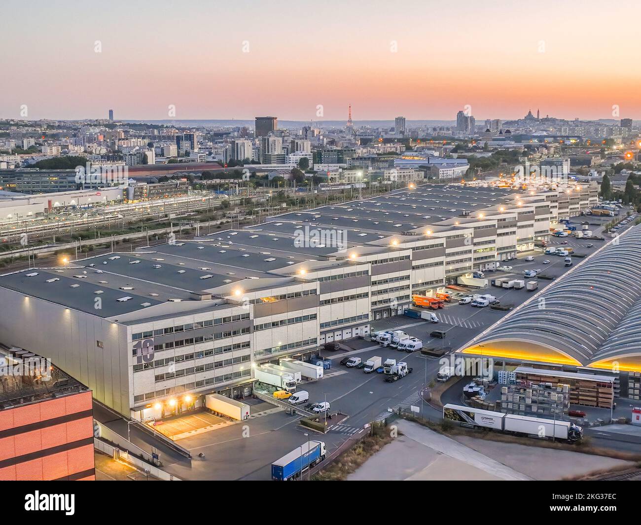 Drone shot of industrial estate featuring parking area and lorry ...