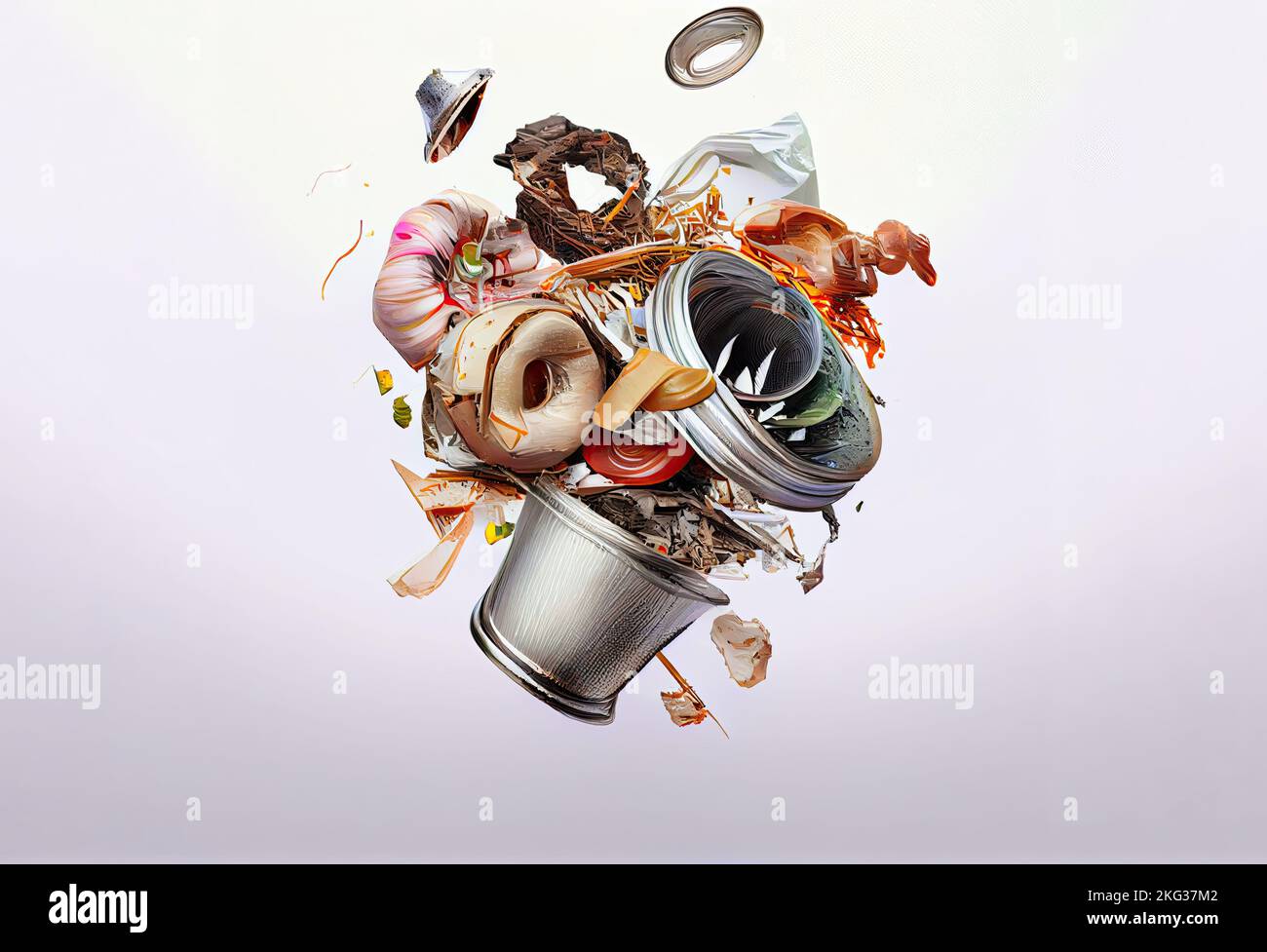 Garbage trash-can scattered all around on white background. Concept of ...