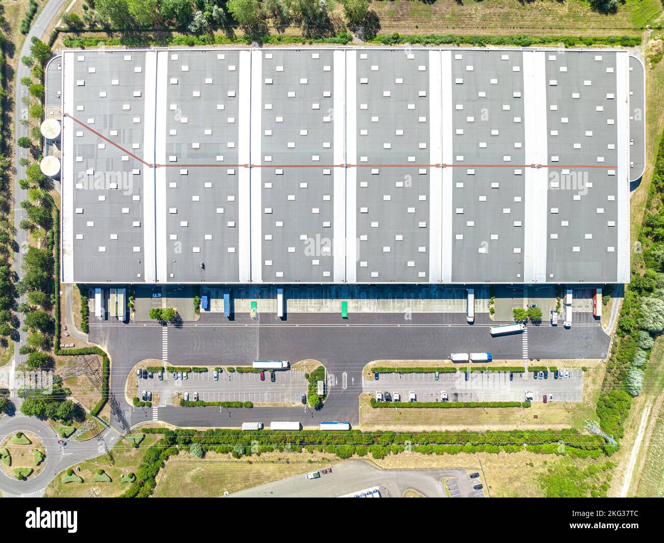 Top down shot of logistics center in industrial city zone from above ...
