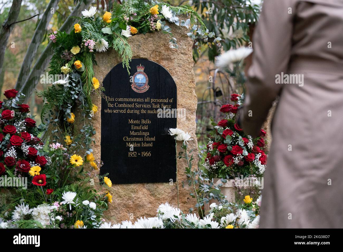 People lay flowers at the memorial for Nuclear test veterans at the ...