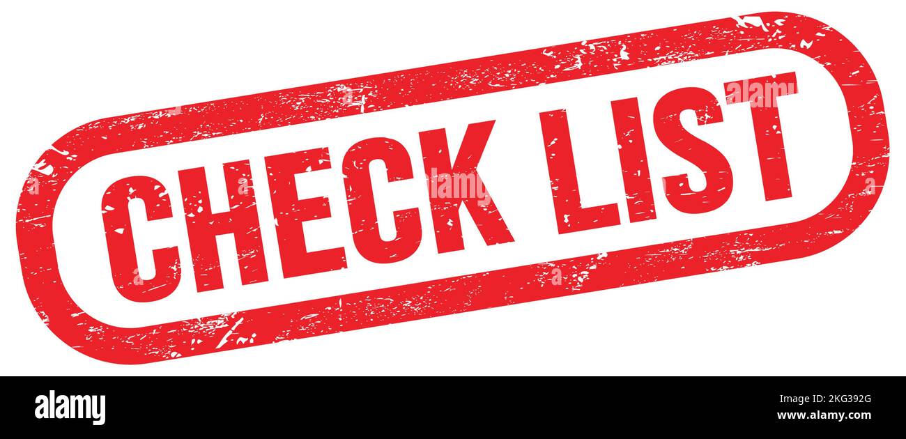 CHECK LIST, text on red rectangle stamp sign Stock Photo - Alamy