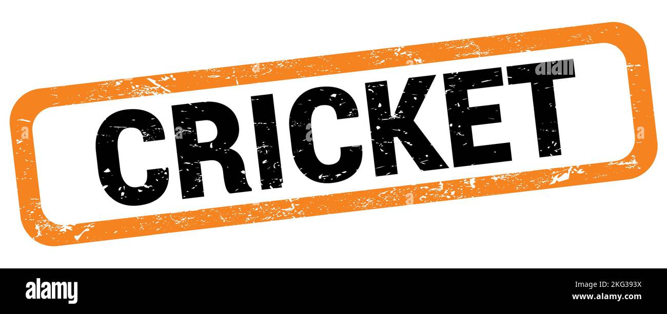 CRICKET text written on orange-black rectangle stamp sign Stock Photo ...