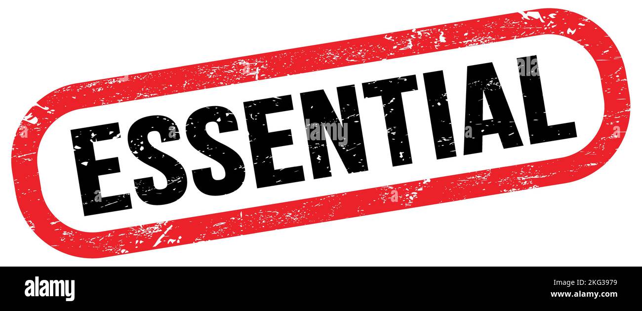 ESSENTIAL, text on red-black rectangle stamp sign Stock Photo - Alamy