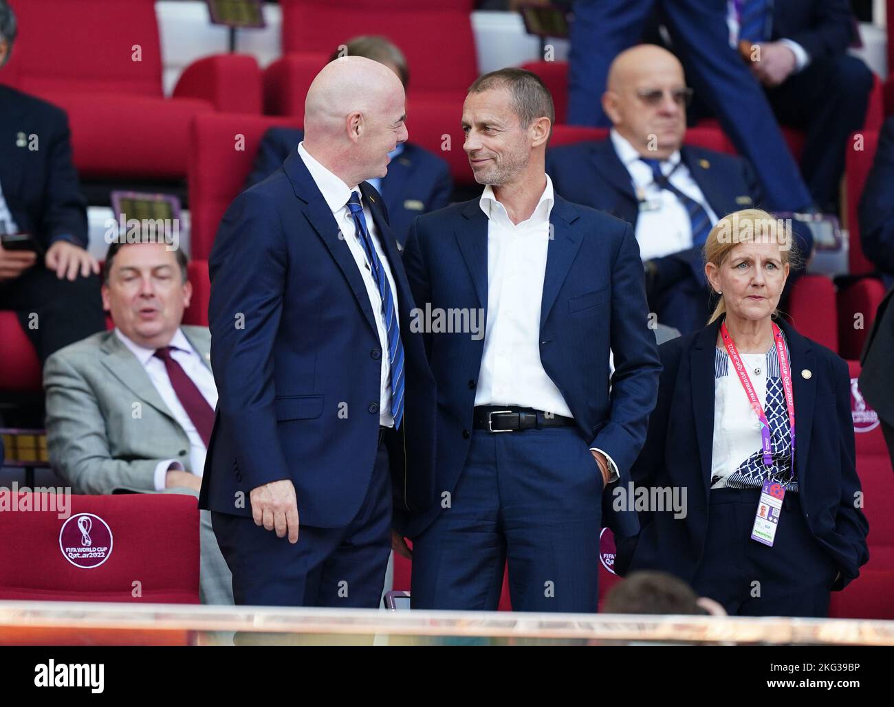 FIFA President Gianni Infantino and UEFA President Aleksander Ceferin in the stands during the ...