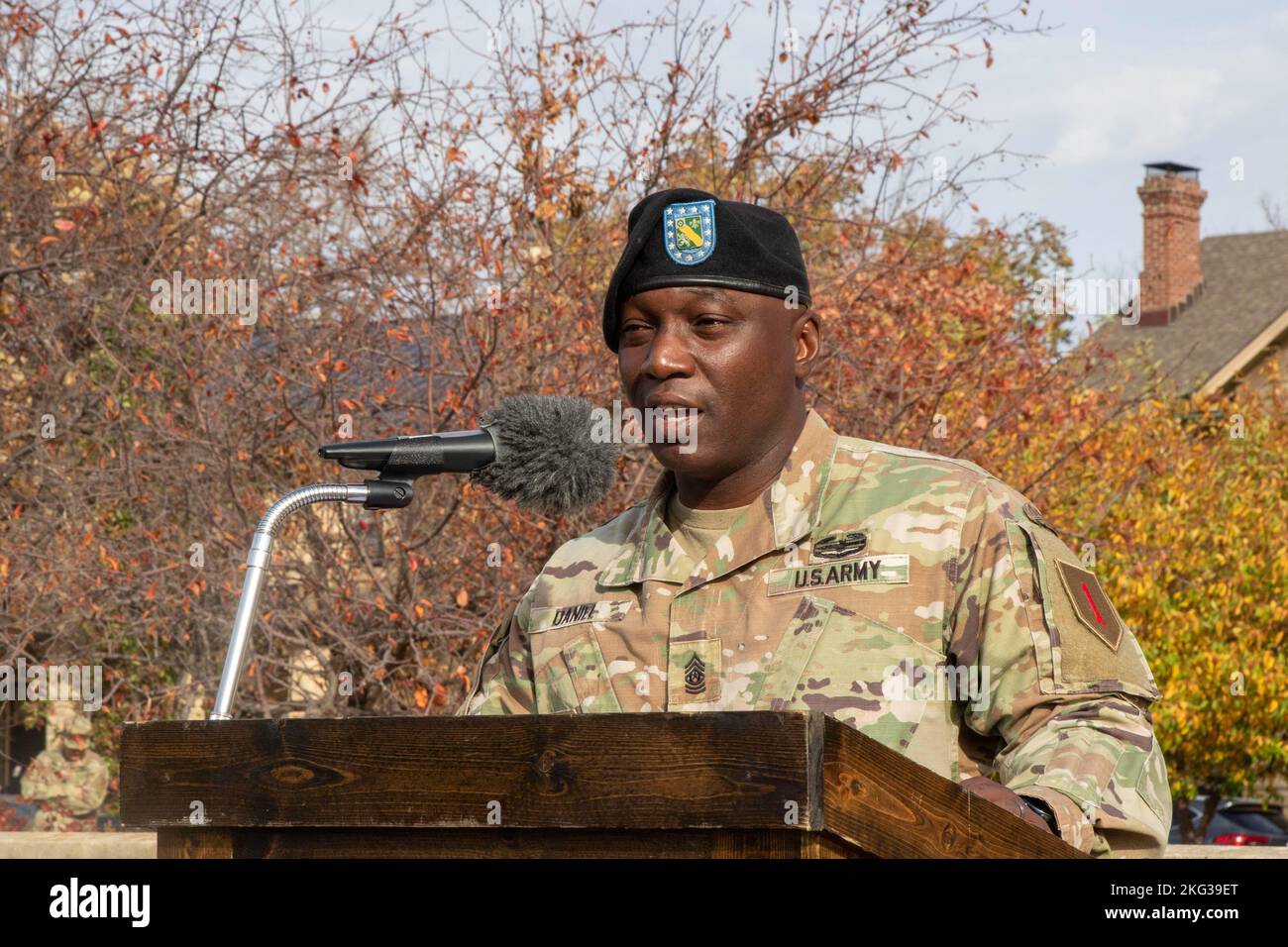 U.S. Army Command Sgt. Maj. Mark L. Daniel, the outgoing 1st Combined Arms Battalion, 63rd Armor ...