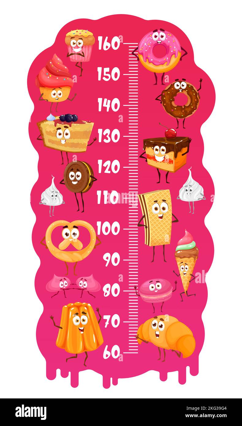 Kids height chart. Cartoon desserts, cakes, donuts and sweets, ice ...