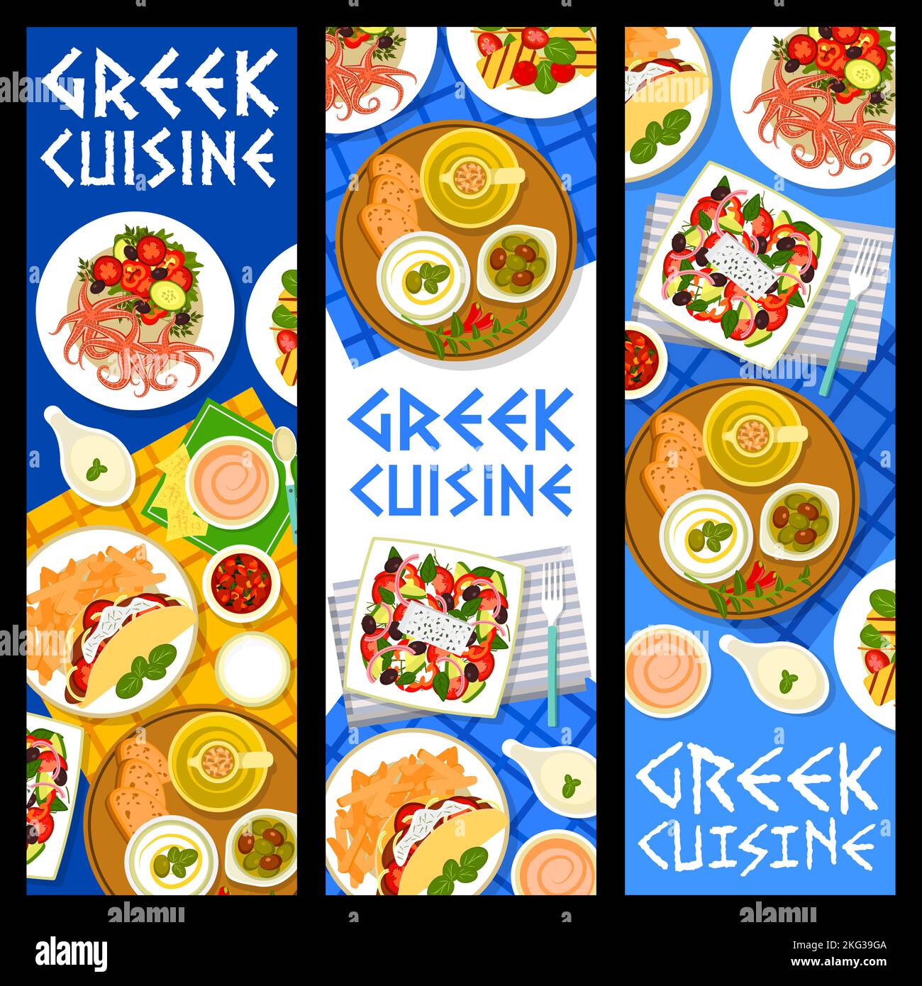 Greek cuisine banners, Greece food and Mediterranean menu for ...