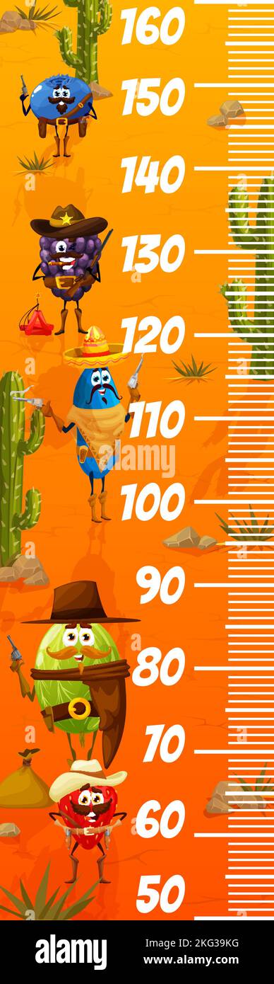 Kids height chart ruler, cartoon wild west berry ranger, cowboy and ...