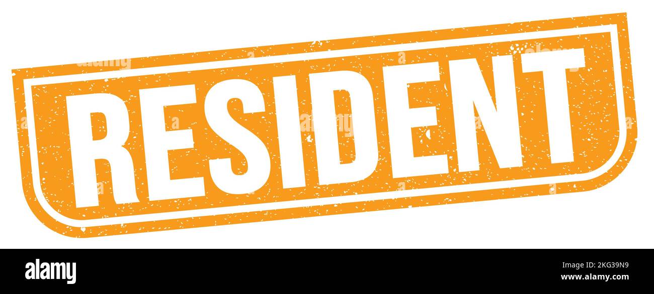RESIDENT text written on orange grungy stamp sign Stock Photo - Alamy