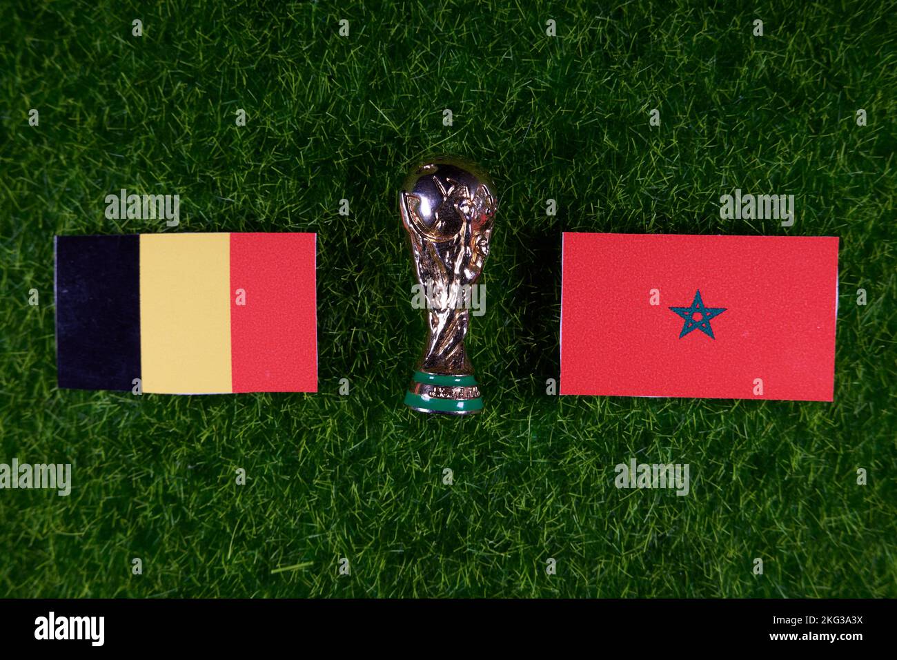 November 20, 2022, Doha, Qatar. Flags of Morocco and Belgium and the ...