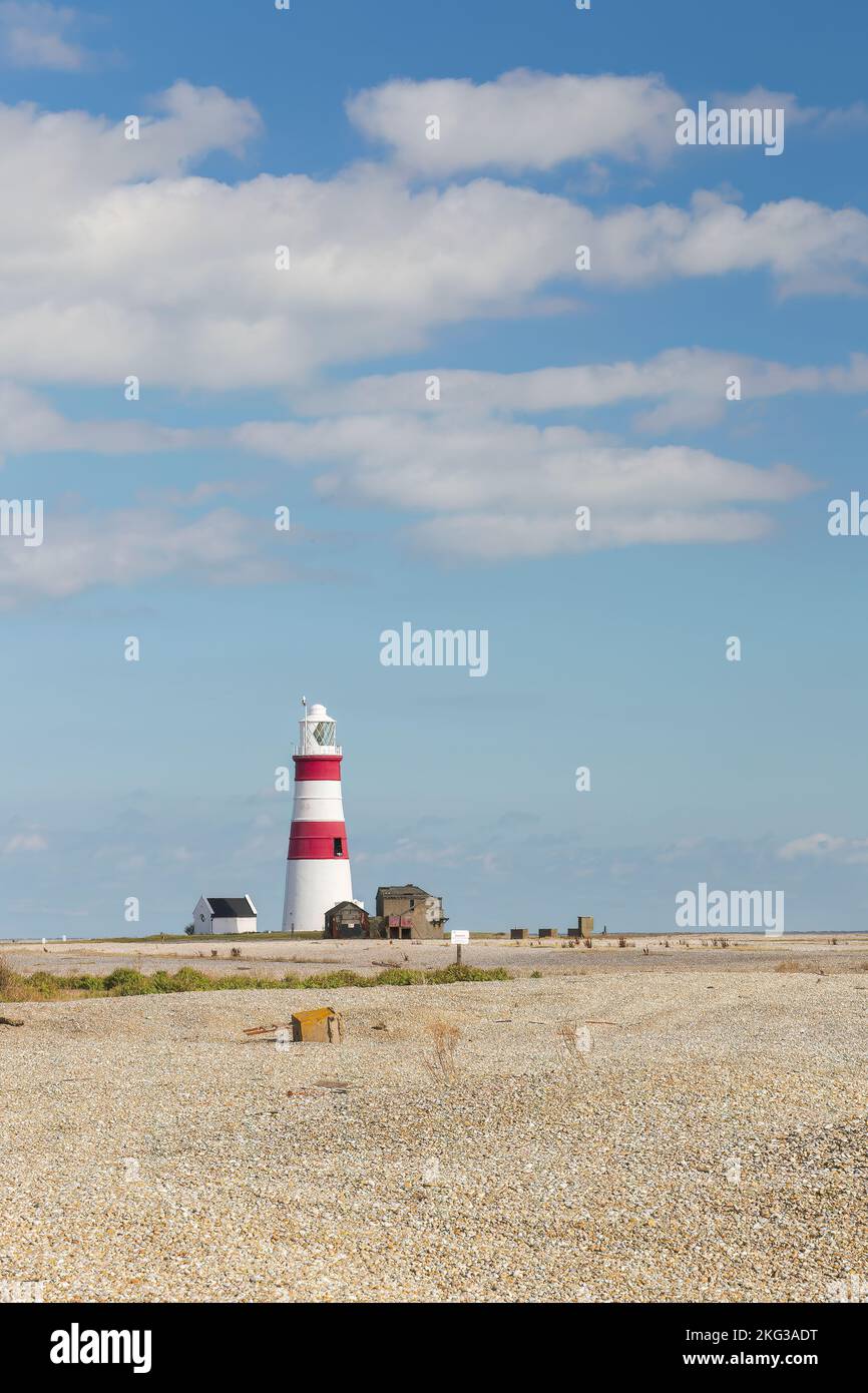 Orford Ness, atomic weapons research site, showing lighthouse and ...