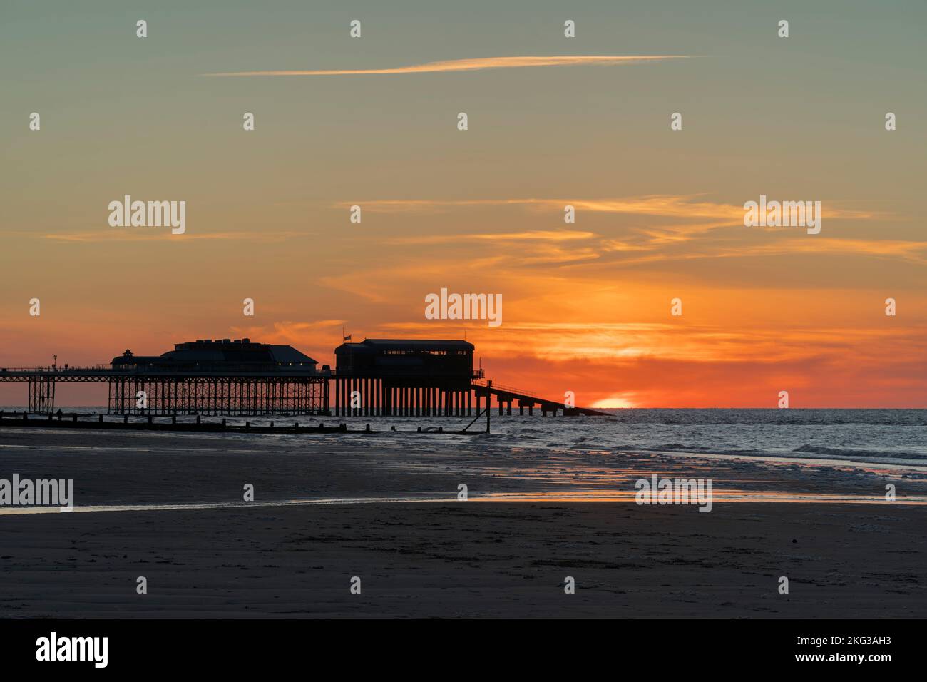 Cromer pier and lifeboat station at sunset, Cromer, Norfolk, United ...