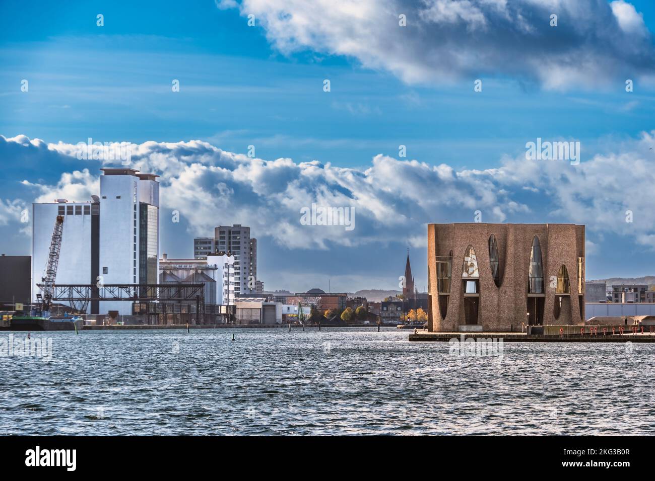Vejle harbor front seen from the Fjord with Fjordenhus, Denmark Stock ...