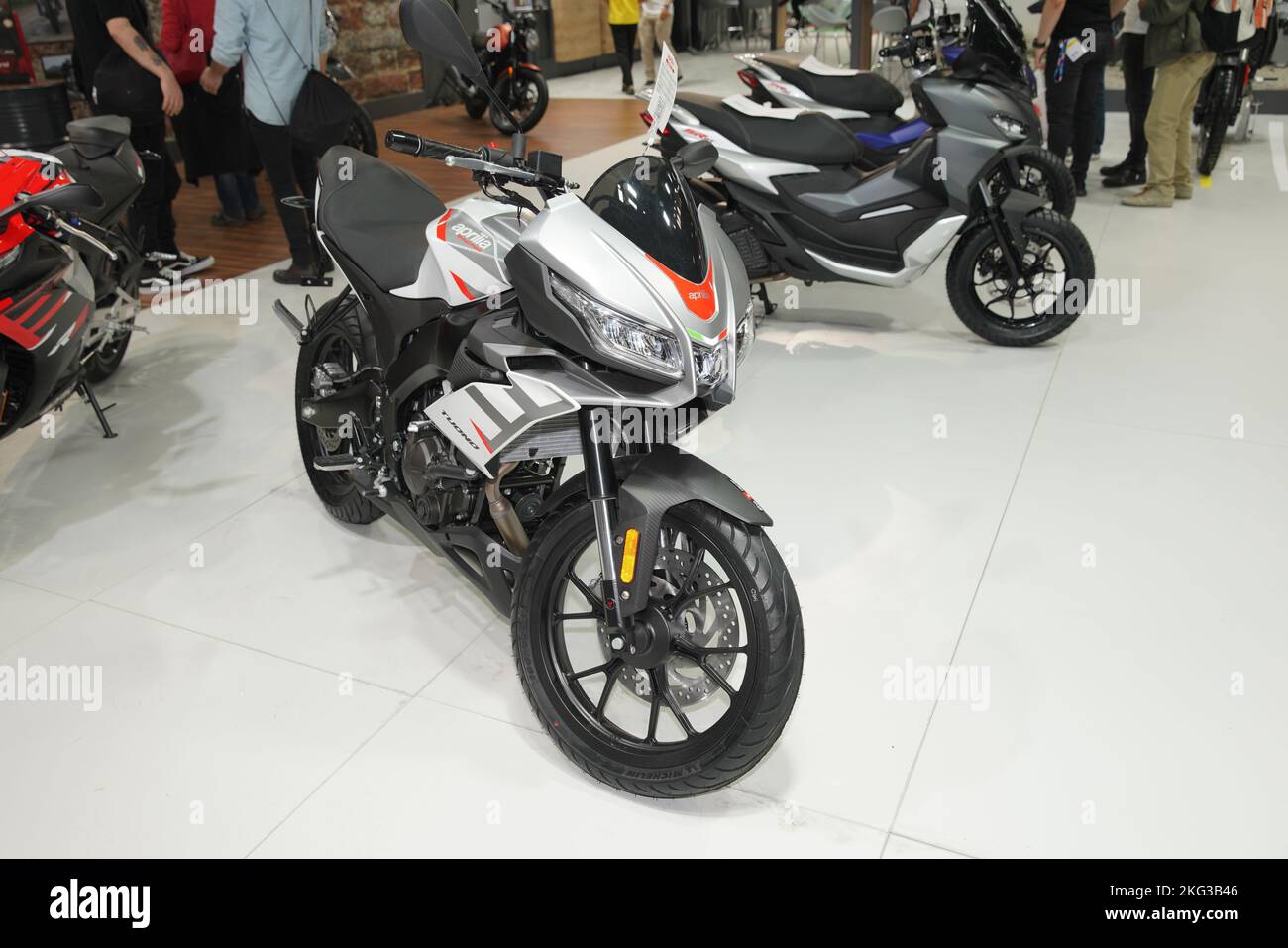 ISTANBUL, TURKEY - APRIL 23, 2022: Aprilia motorcycle on display at ...