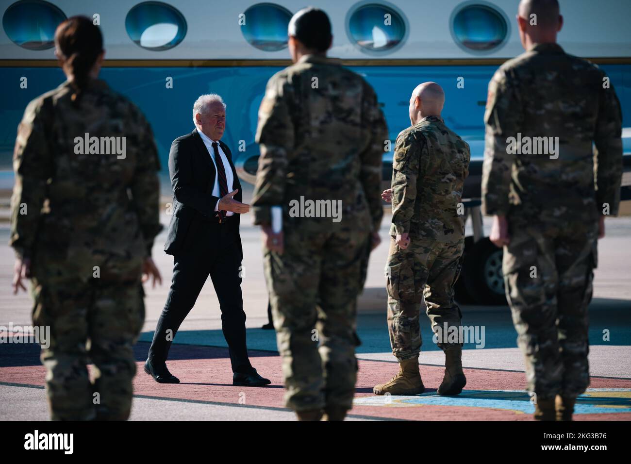Secretary of the Air Force Frank Kendall is greeted by Col. Joseph ...