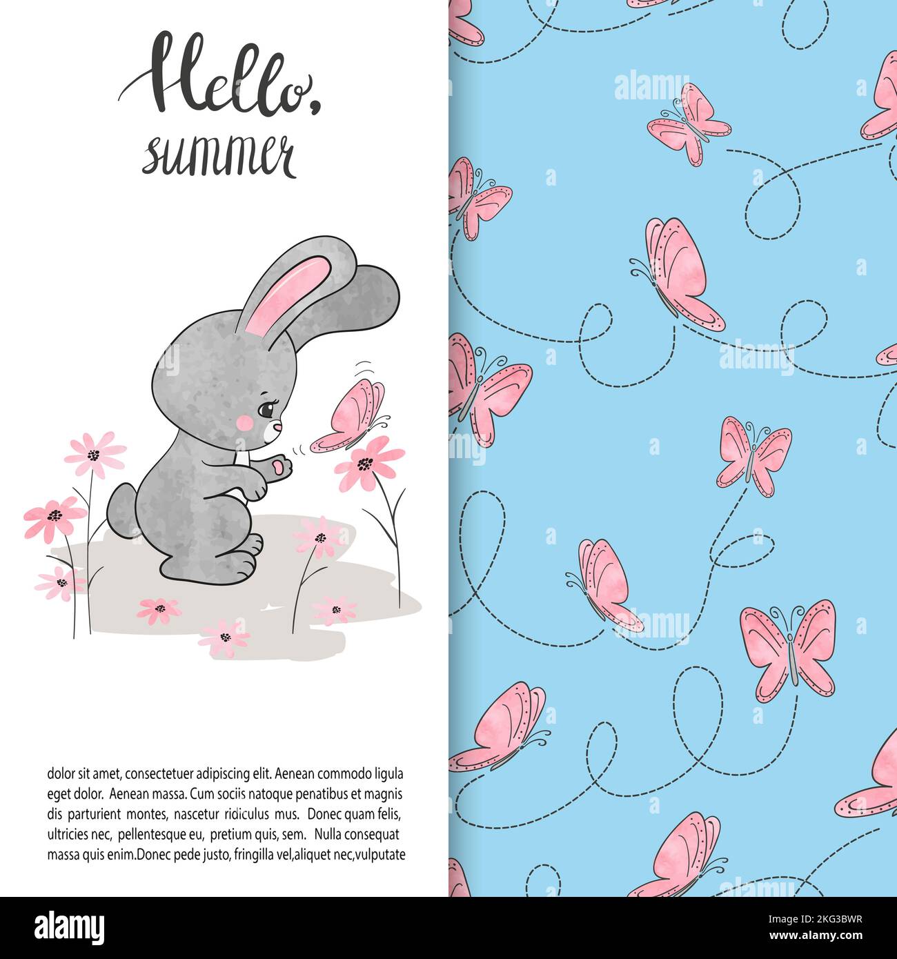 Cute cartoon bunny with butterfly pattern. Baby print Stock Vector ...