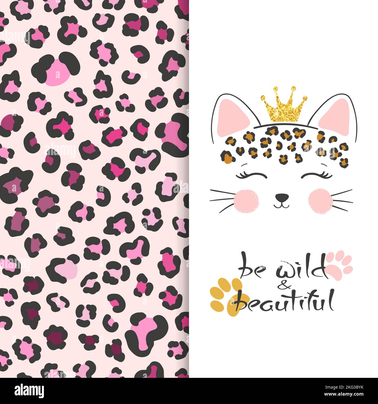 Little cute leopard head vector illustration with leopard print. T ...