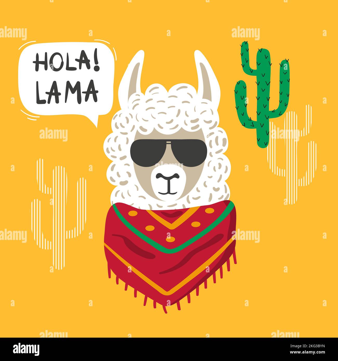 Cute cartoon llama with lettering Hola (Hello in Spanish). Vector ...