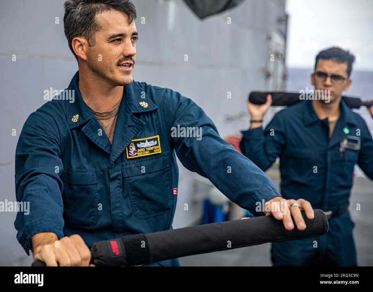 PHILIPPINE SEA (Oct. 27, 2022) Chief Boatswains Mate Jared Thompson, conducts non-lethal weapons ...