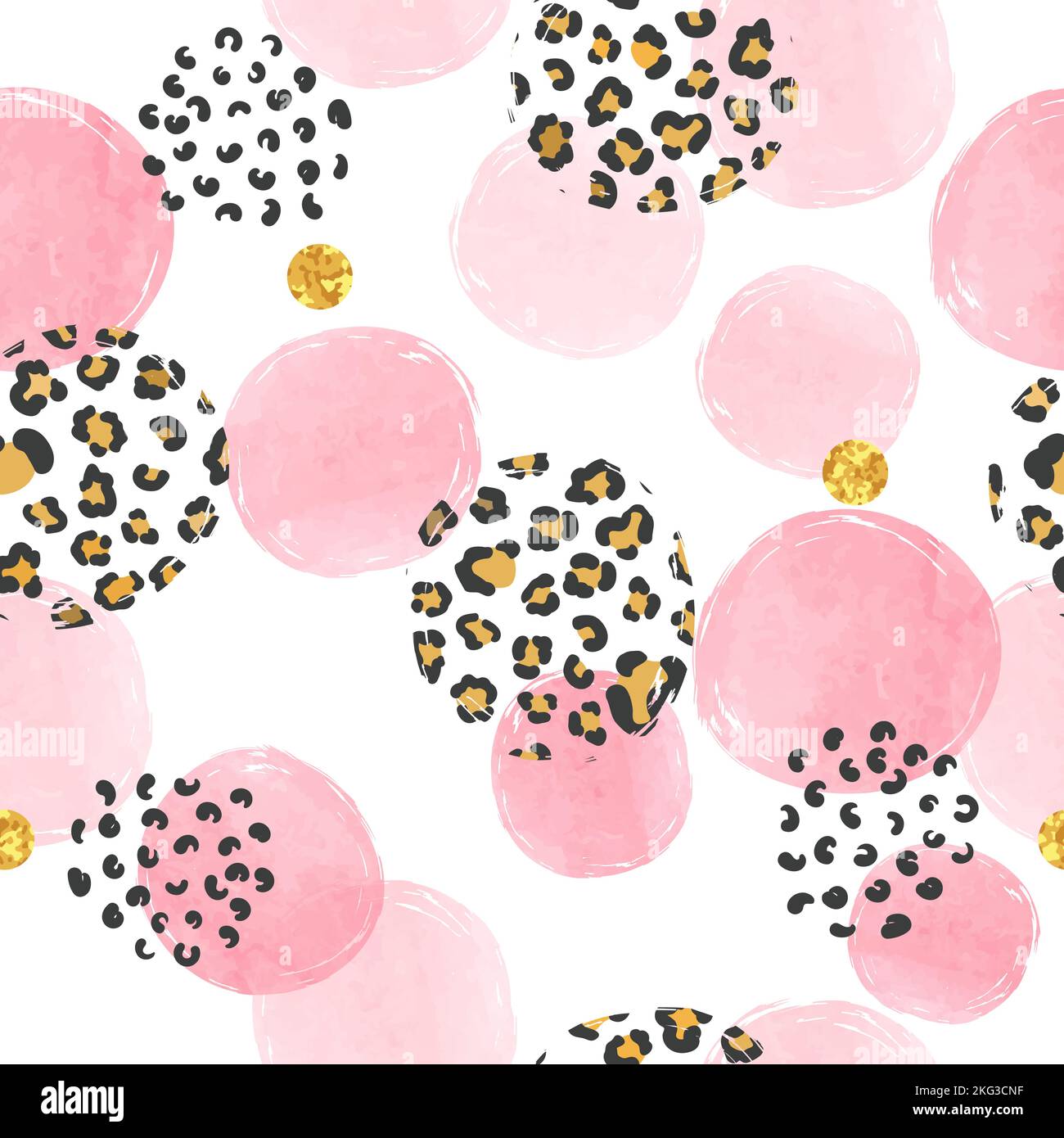 Seamless dotted pattern with pink circles and leopard print. Vector ...