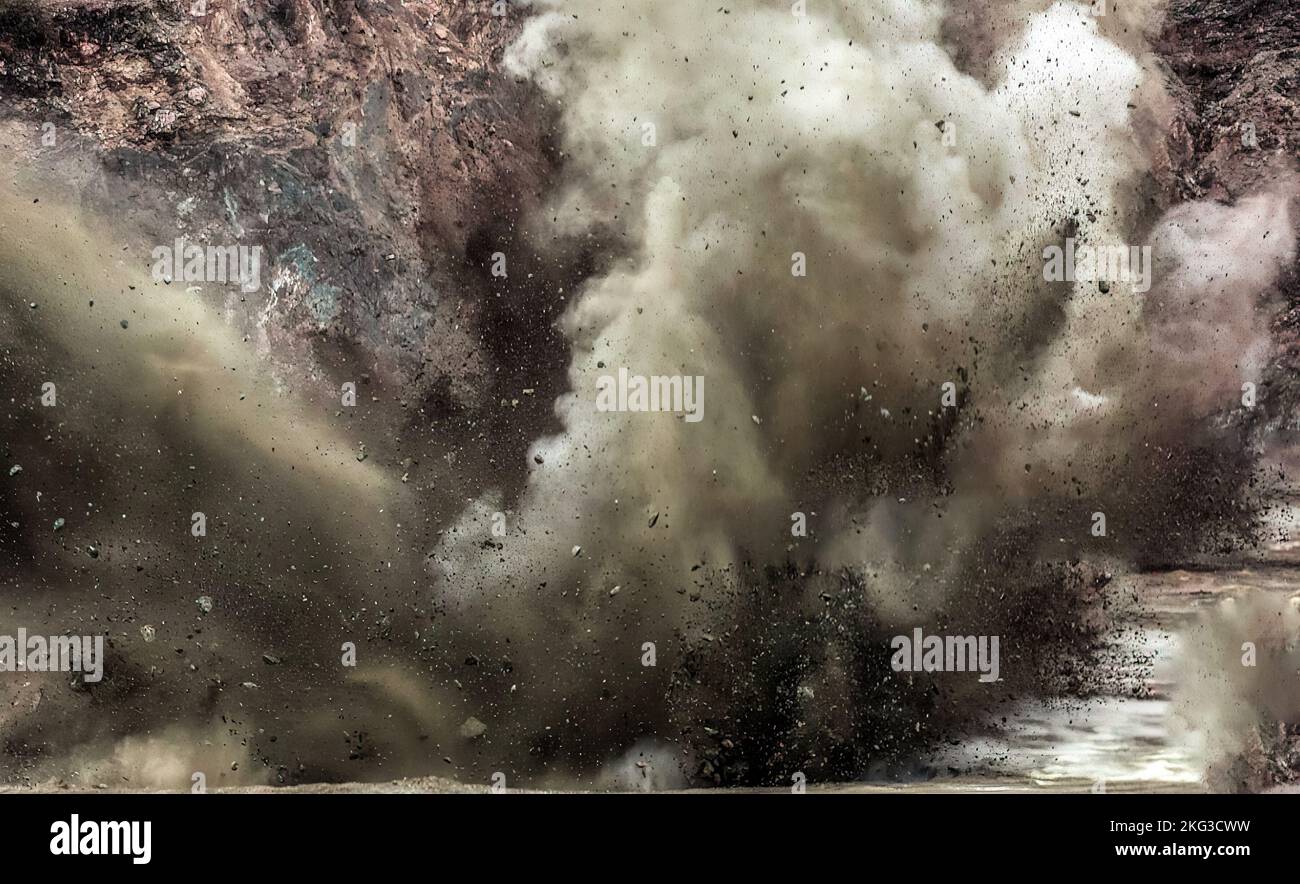 Close up of an explosion on the mining site Stock Photo - Alamy