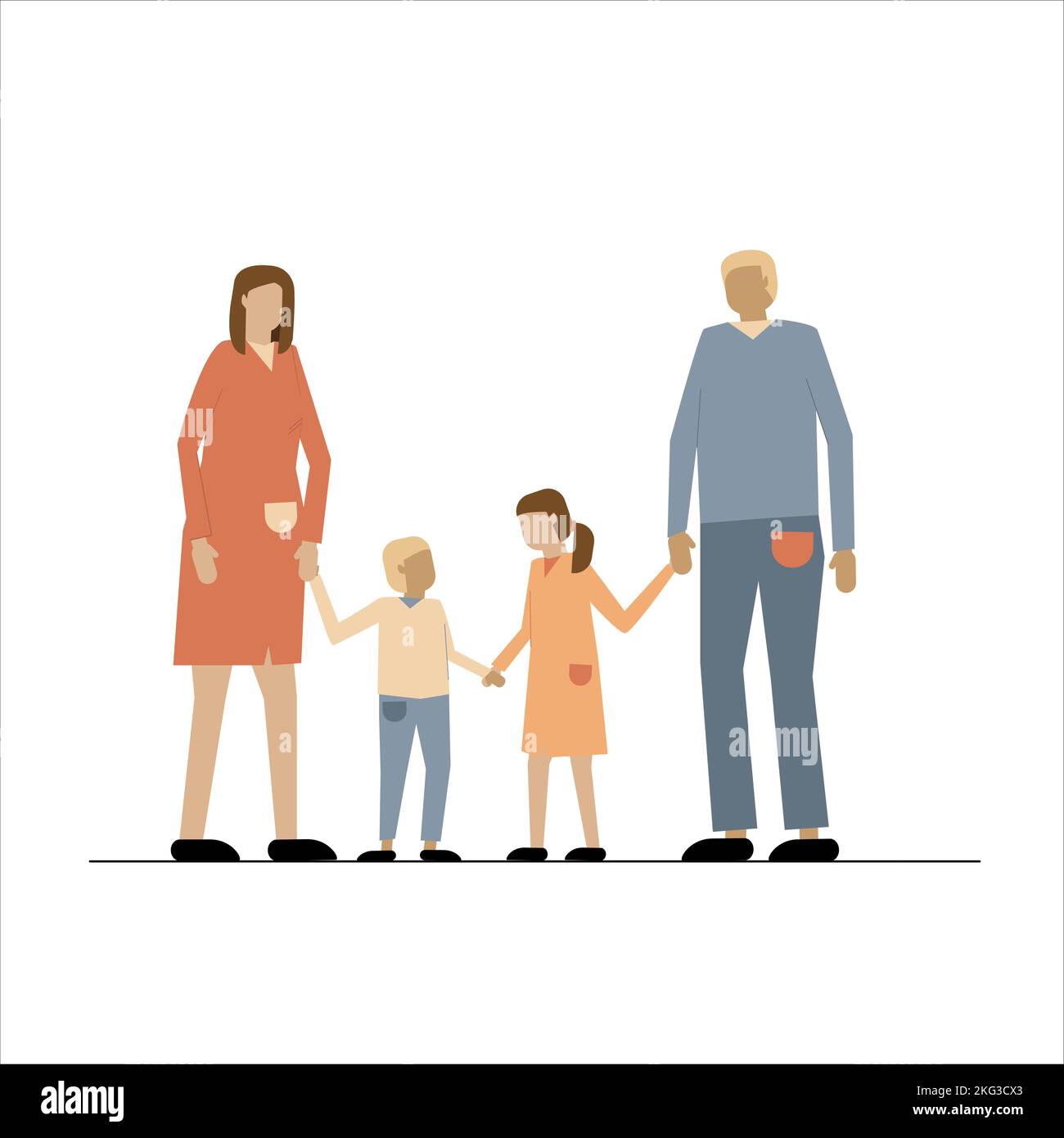 Happy family of four members: father, mother, son and daughter standing ...