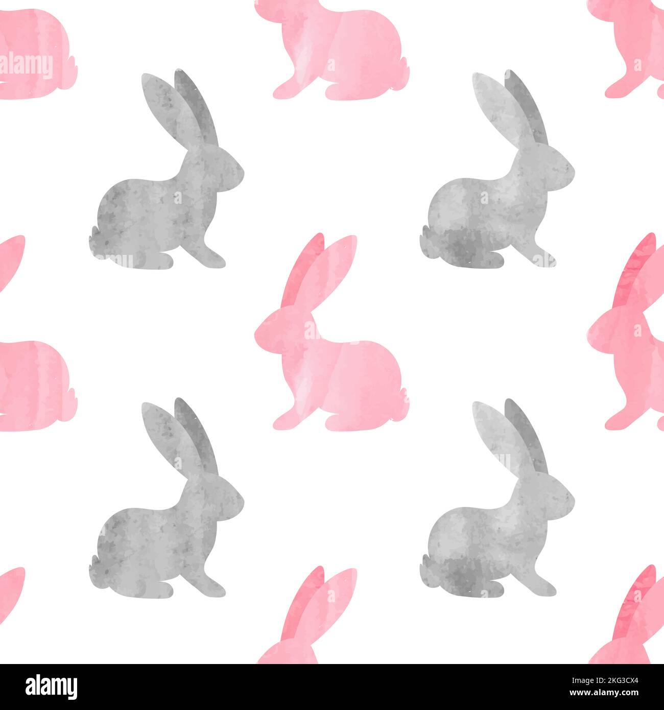 Cute watercolor bunny pattern. Seamless vector background with rabbits ...
