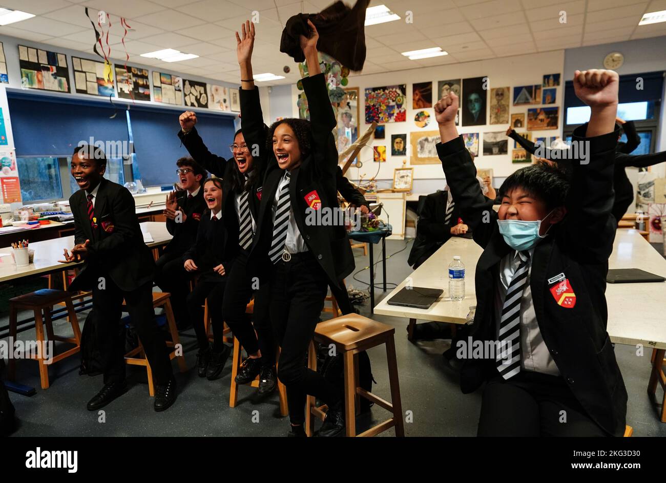 Children at Caludon Castle School, Coventry, celebrate England's sixth ...