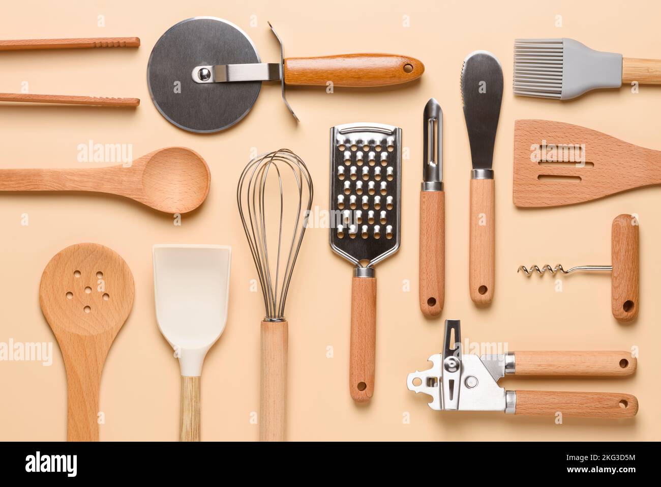 Set of kitchen utensils pattern background top view. Various cooking ...