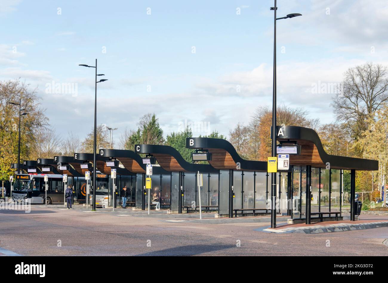 Driebergen, The Netherlands, November 18, 2022: nine modern bus stops ...