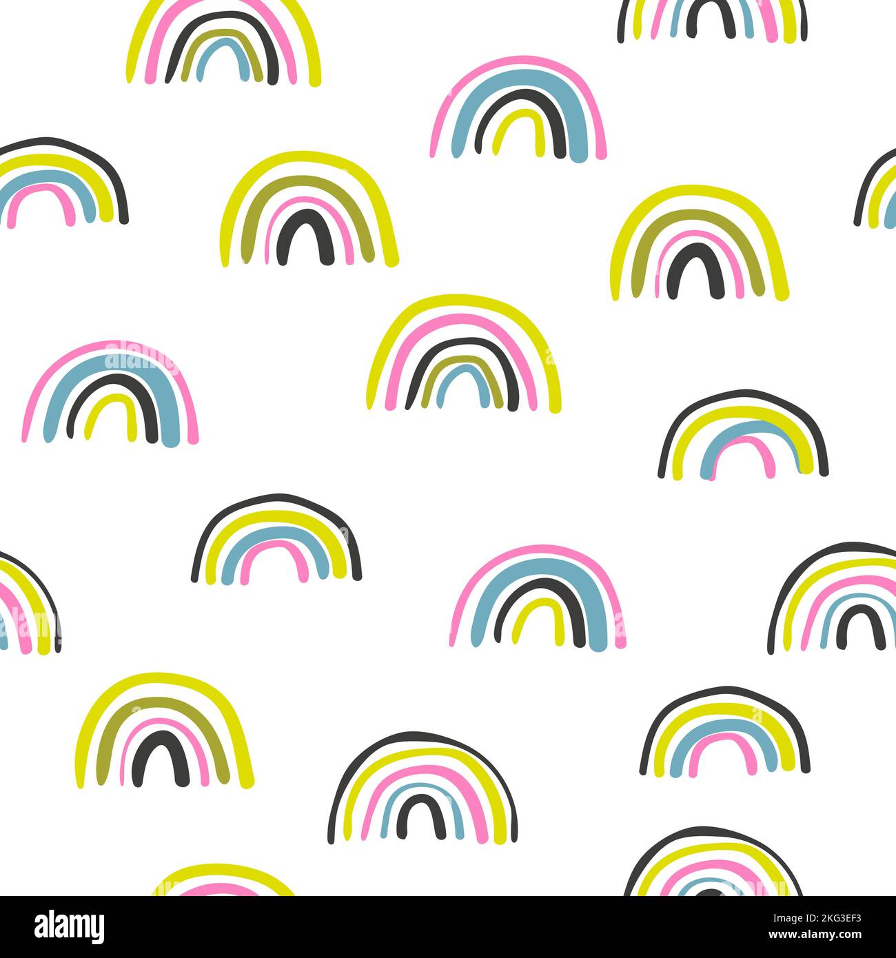 Seamless hand drawn rainbows pattern. Colorful kids texture for textile ...