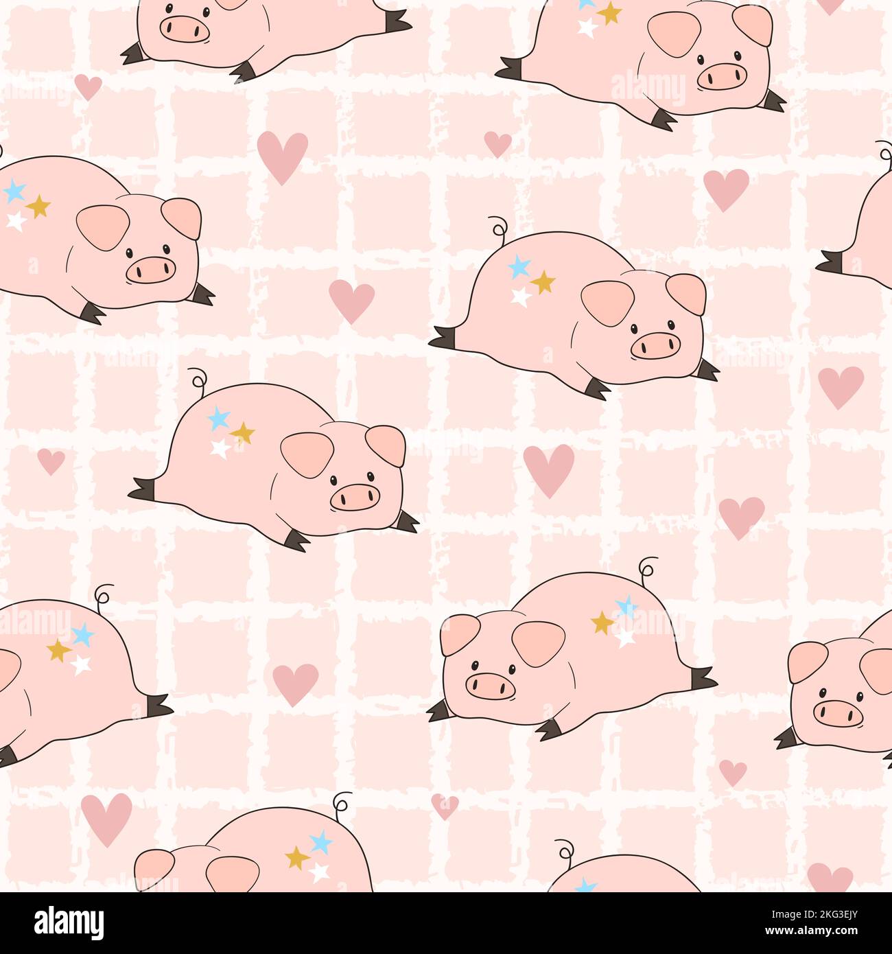 Seamless pattern with cute cartoon pigs and hearts Stock Vector Image ...