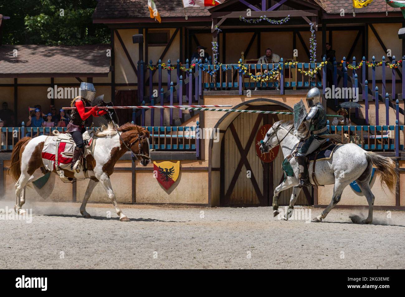 Two knights on horses fighting at Georgia Renaissance Festival Stock ...