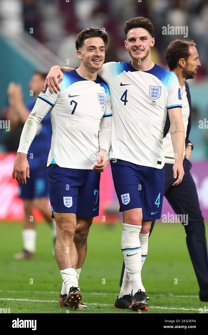 Doha, Qatar. 21st Nov, 2022. Jack Grealish of England and Declan Rice ...