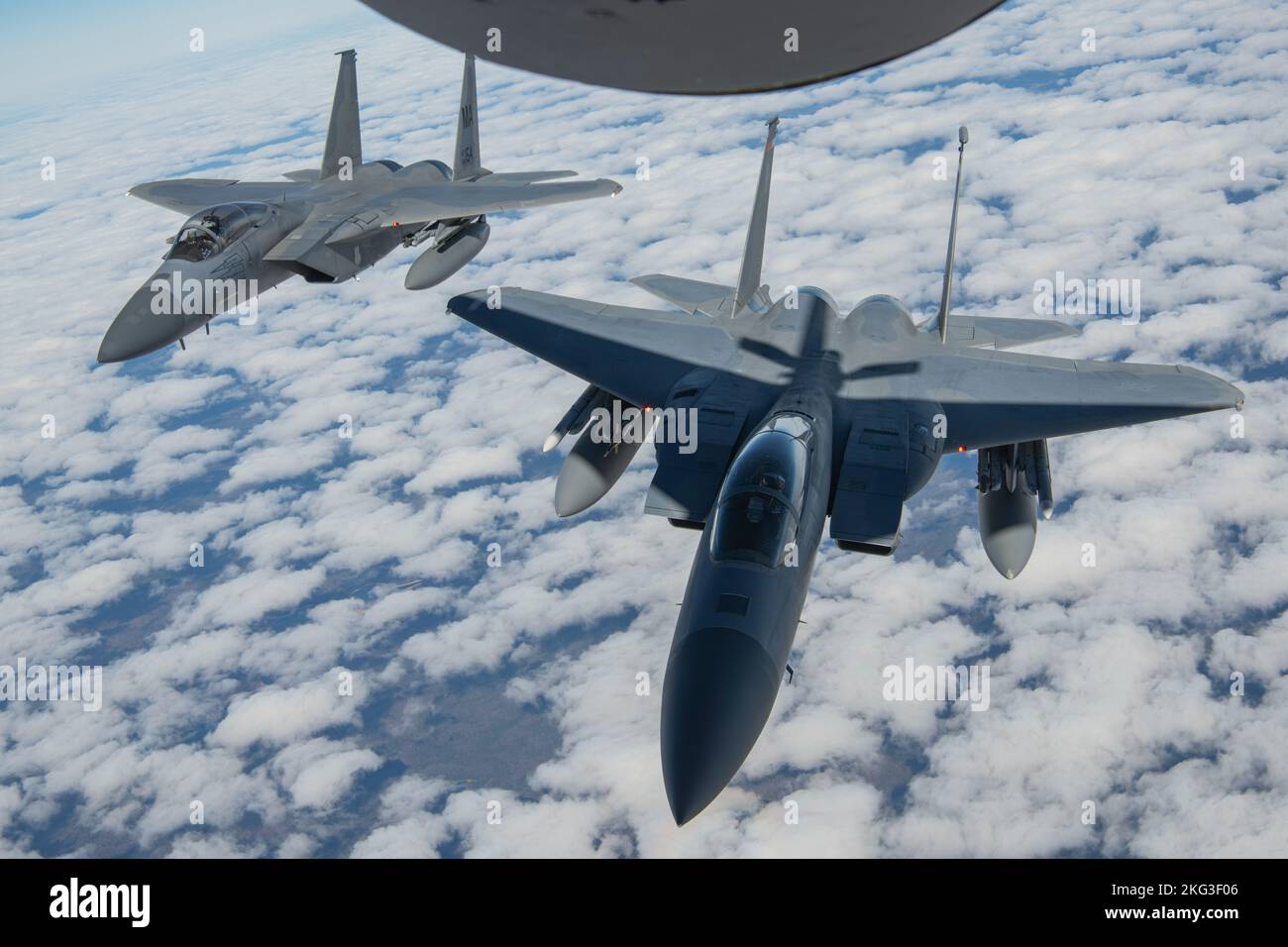 Two U.S. Air Force F-15C Eagles assigned to the 104th Fighter Wing ...