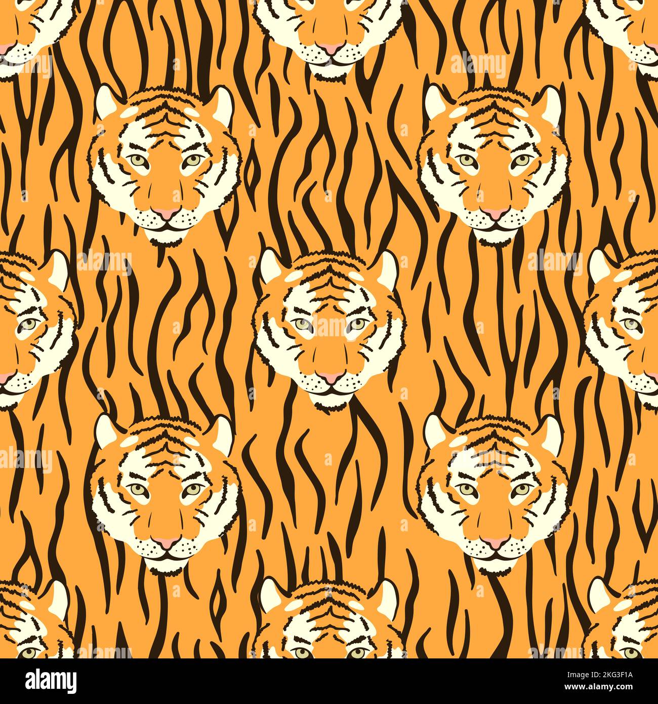 Vector seamless pattern with tiger heads. Animal print Stock Vector ...
