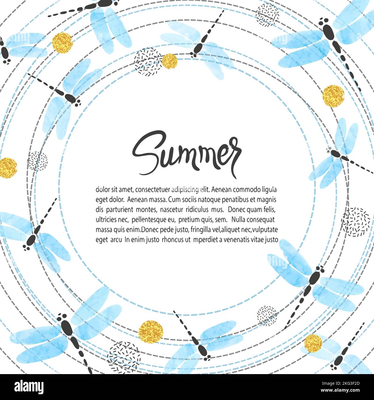 Circle frame with blue dragonfly. Vector summer illustration Stock ...