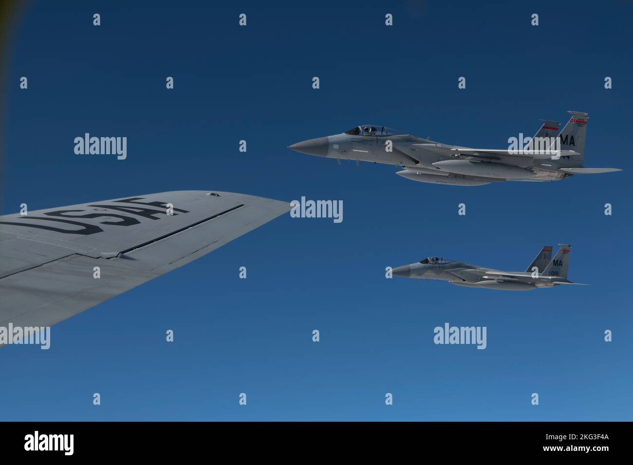 Two U.S. Air Force F-15C Eagles assigned to the 104th Fighter Wing ...