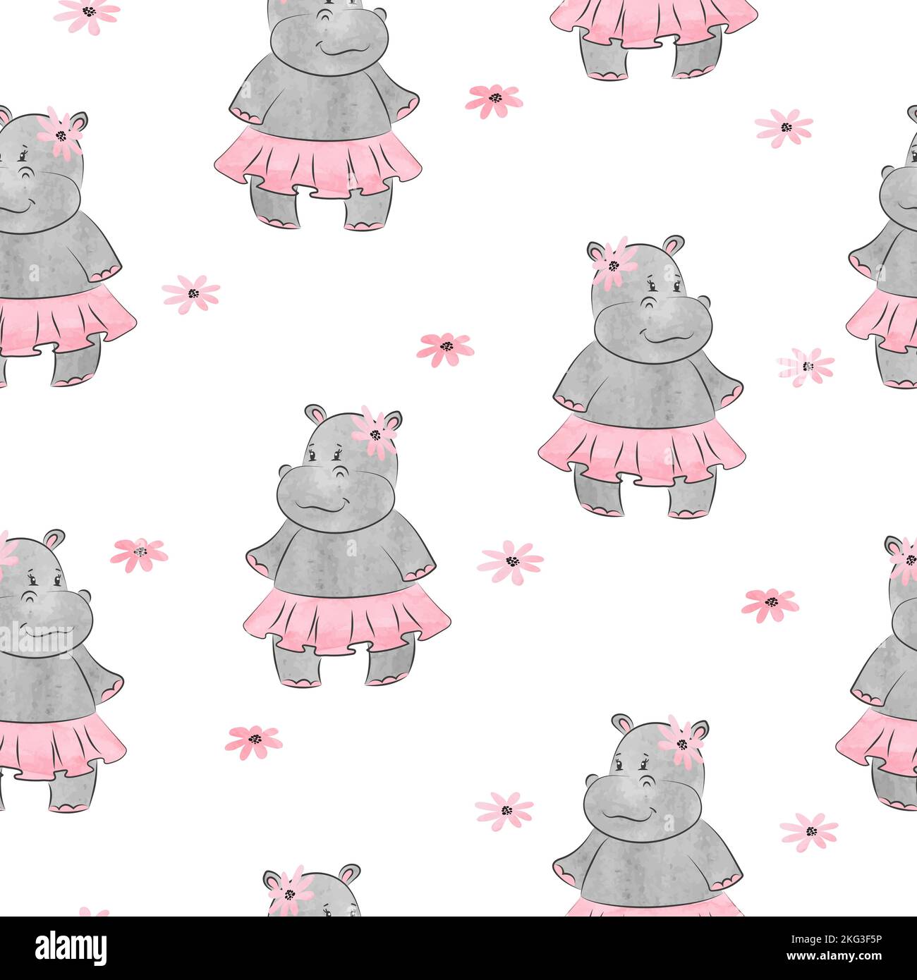 Cute Hippo pattern. Vector cartoon seamless background for girls. Baby ...