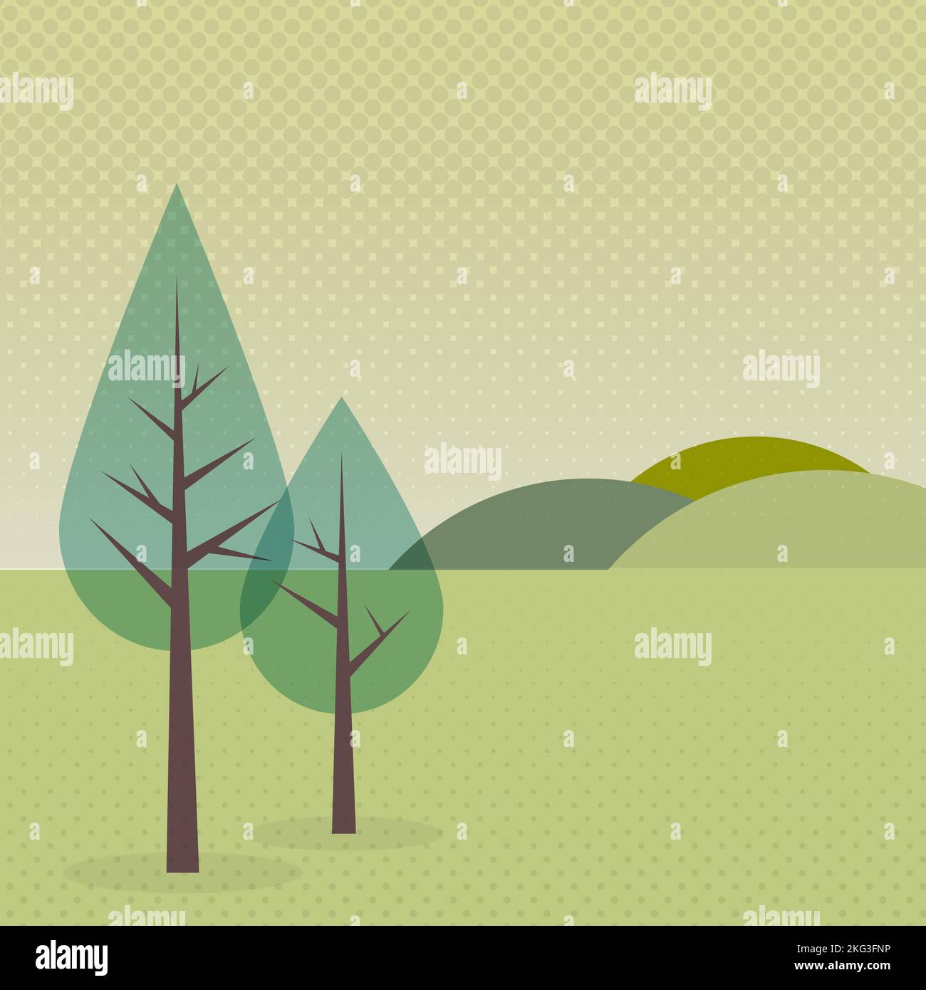 Landscape with trees and mountains. Minimalist shapes. Vector ...