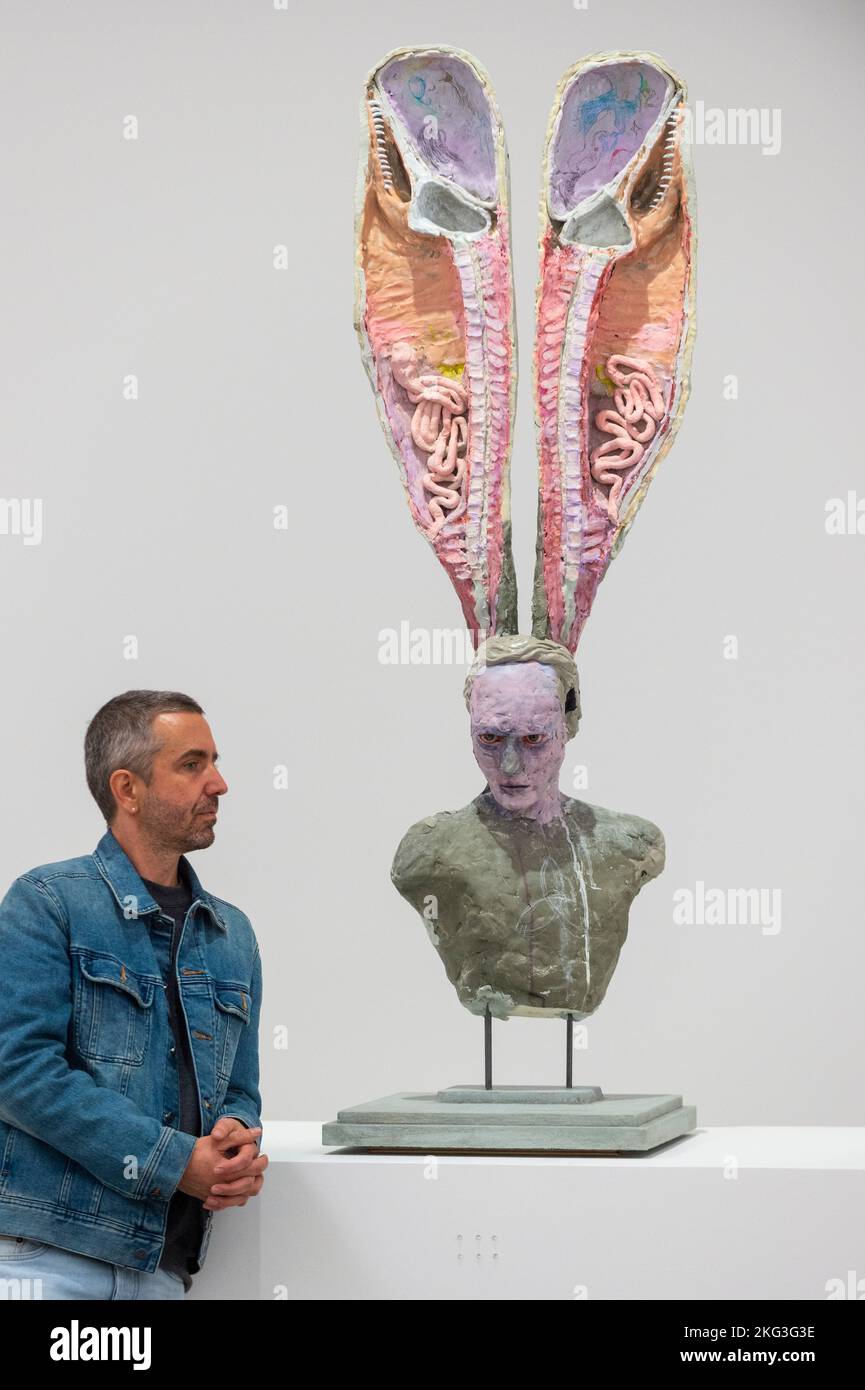 London, UK. 21 November 2022. Artist David Altmejd poses with 'The Man ...