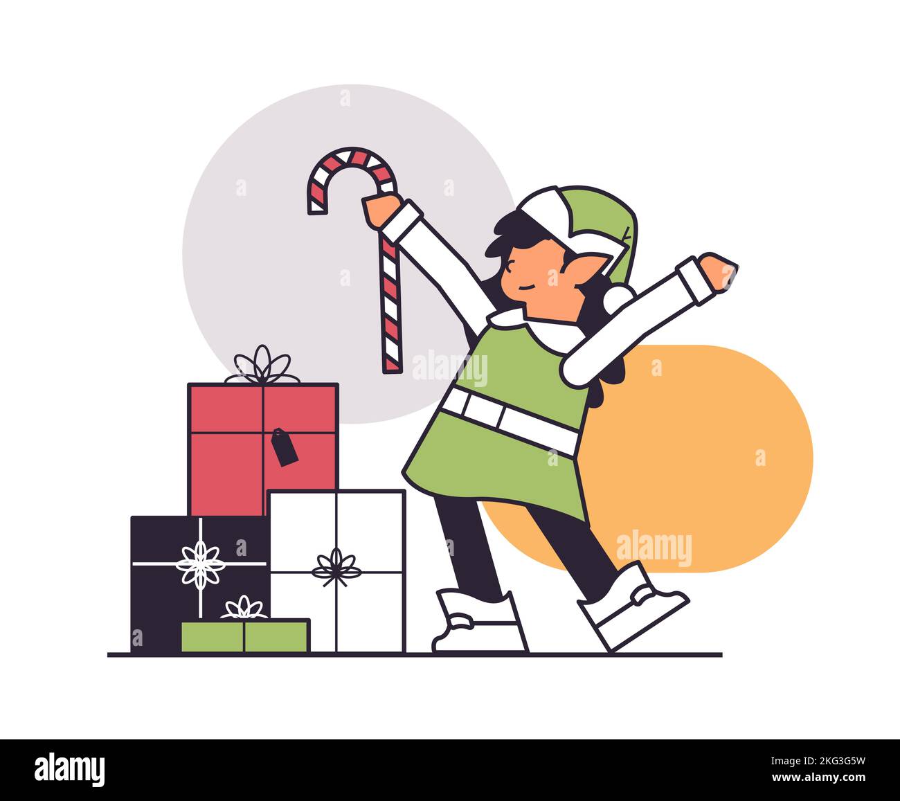 elf holding candy cane girl santa helper with gifts celebrating happy ...