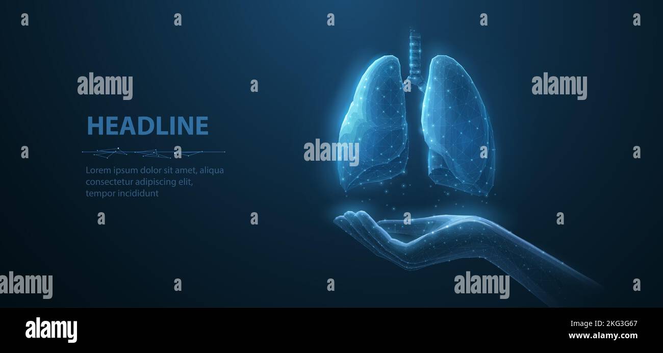 Lung health. Abstract 3d lung on hand. Lung care, tuberculosis ...