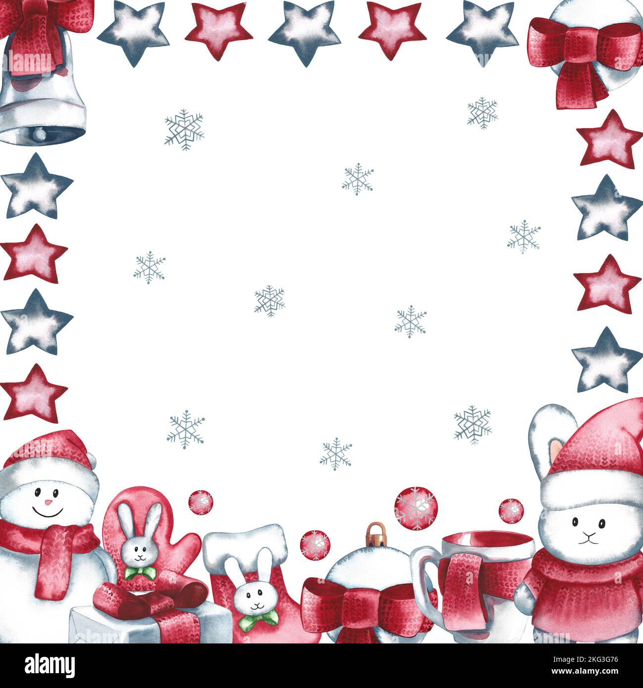 Christmas card frame. Watercolor illustration. For, packaging and ...