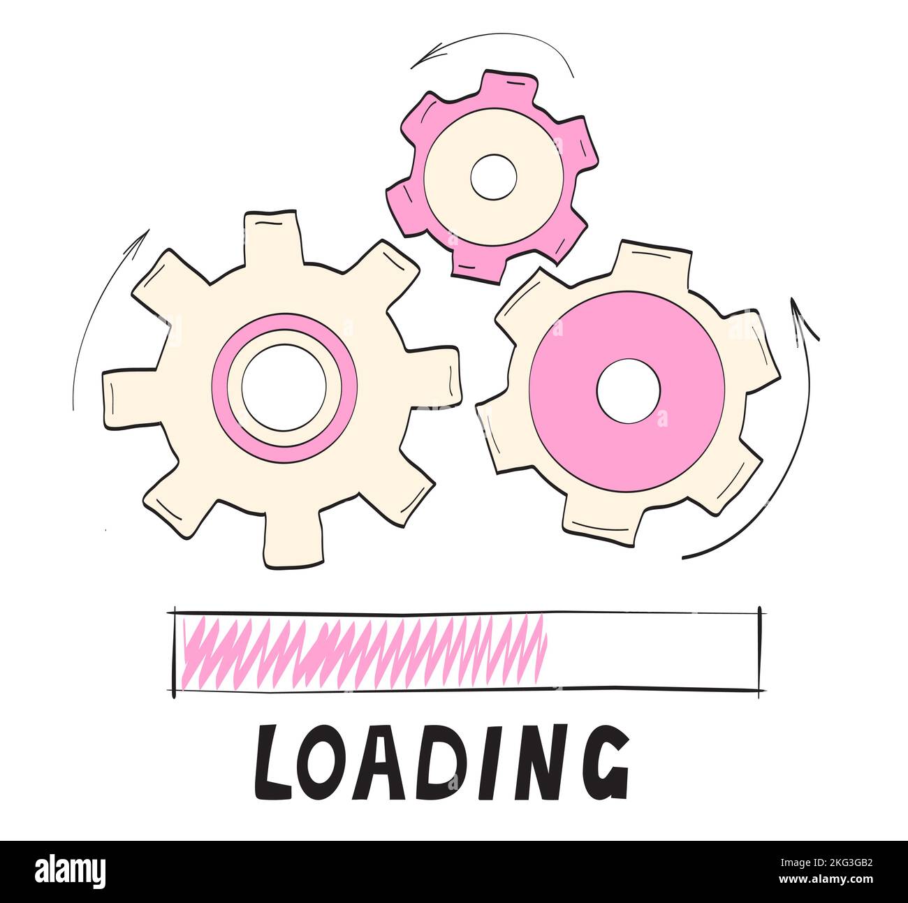 Gears Rotates Loading Progress Bar Vector Style In Doodle Style Load
