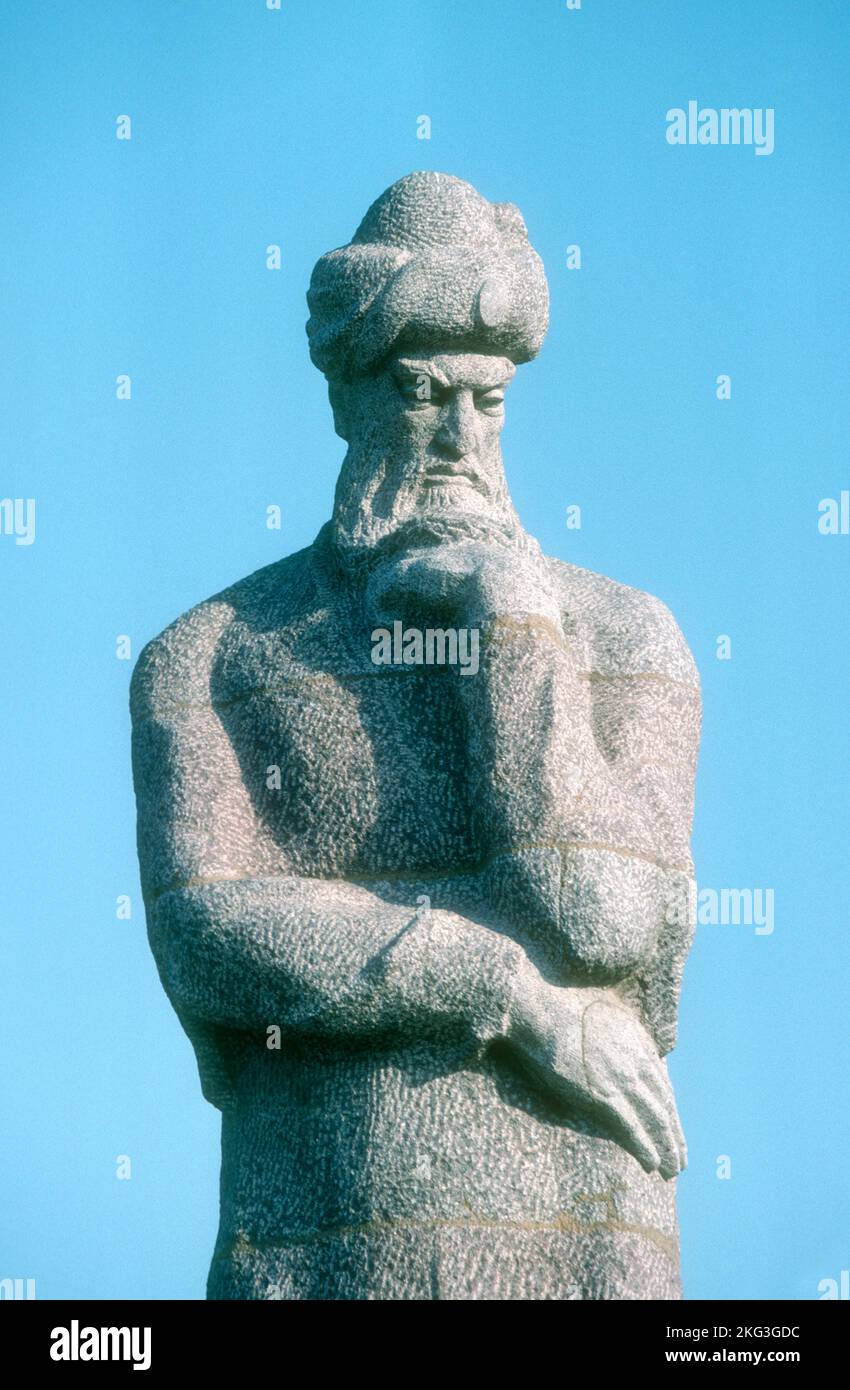 Detail of the statue of Ulugh Beg outside his 15th century astronomical ...