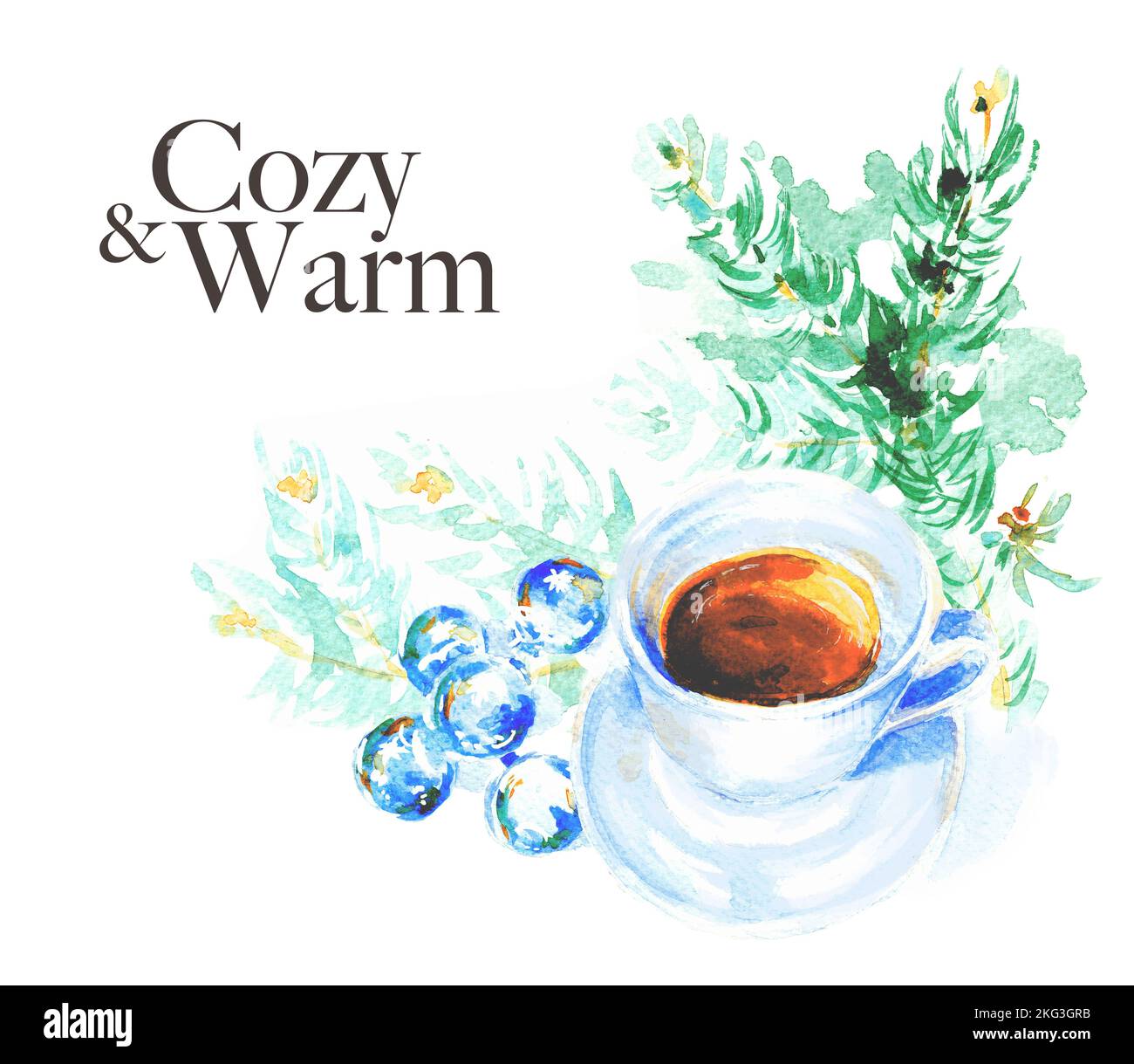 Beautiful illustration of a cup of hot tea with decorated Christmas ...
